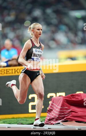 Sage WATSON running the 4x400m relay at the 2019 World Athletics ...