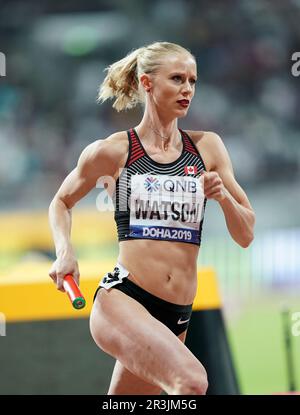 Sage WATSON running the 4x400m relay at the 2019 World Athletics ...