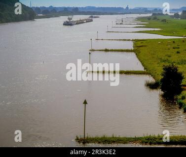 Cargo ship on the river Rhine at Duisburg, North Rhine-Westphalia ...