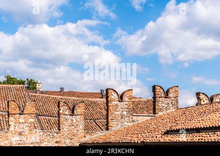 Medieval rooftop of Verona with blue sky with clouds Stock Photo - Alamy