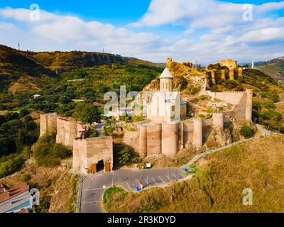 Narikala fortress aerial panoramic view in Tbilisi old town. Tbilisi is ...