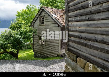 Fishing cabins in Utne on Hardangerfjord, Norway Stock Photo - Alamy