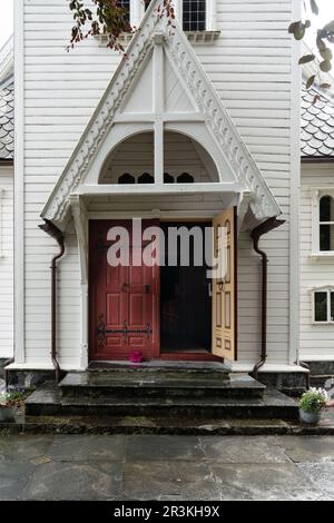 Historic wooden church in Utne on Hardangerfjord, Norway Stock Photo ...