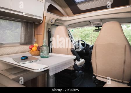 the interior of a mobile home. Salon inside the motorhome Stock Photo ...