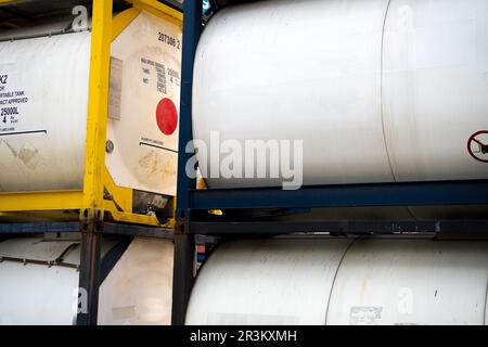 Chemical tank container. ISO tank container for chemical delivery. Bulk ...
