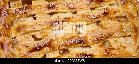 Texture of baked apple pie, full frame, top view Stock Photo - Alamy