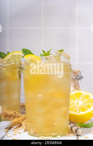 Barley orzo lemonade, alternative trendy sour cold drink with barley ...