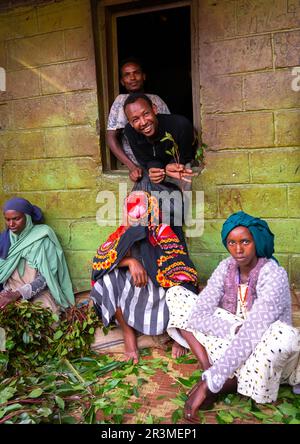 Ethiopian men chewing khat, Harari Region, Awaday, Ethiopia Stock Photo ...
