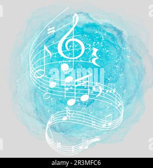 Staff with music notes and other musical symbols on color background ...