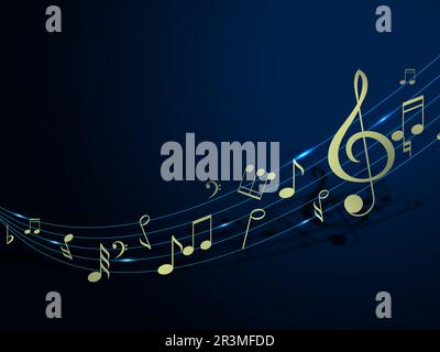 Staff with music notes and other musical symbols on color background ...