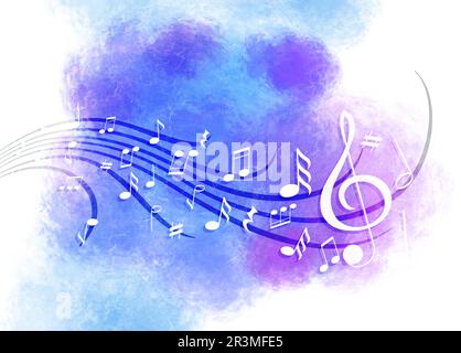 Staff with music notes and other musical symbols on color background ...