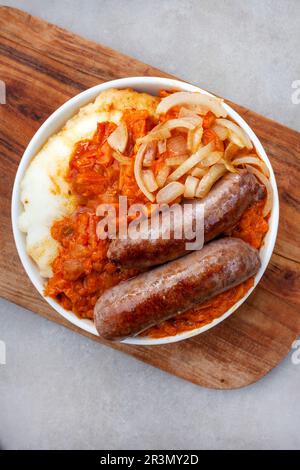 Traditional South African Pap and Wors, sausage with popular maize meal ...