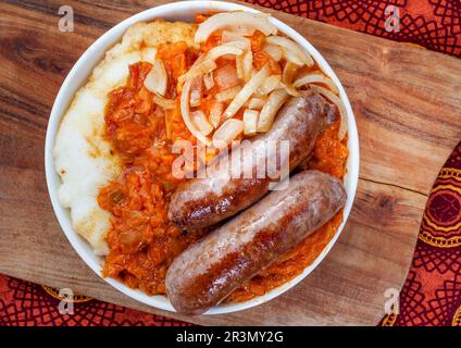 Traditional South African Pap and Wors, sausage with popular maize meal ...