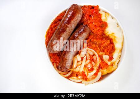 Traditional South African Pap and Wors, sausage with popular maize meal ...