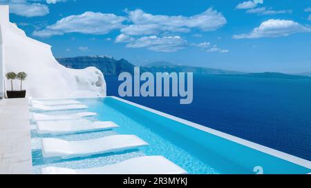 infinity pool Santorini Greece looking out over the caldera of the ...