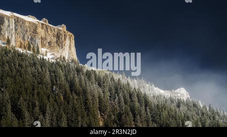 The mountain Hoher Ifen in a winter landscape in Kleinwalsertal valley ...