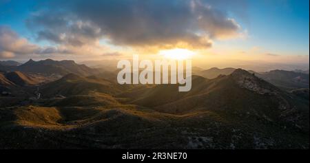 Drone panorama landscape of semi-desert mountain landscape in southern ...