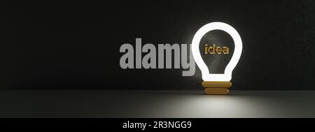 light bulb and golden idea inscription over black background, 3d render ...