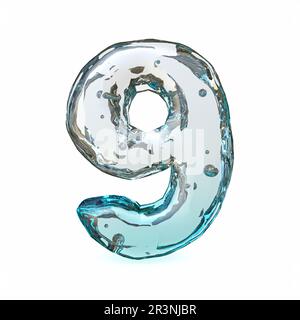 Blue ice font Number 9 NINE 3D rendering illustration isolated on white ...