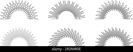 Half sunburst frame set. Sunrise and sunset symbols collection. Radial ...