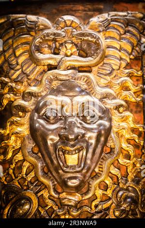 Medusa monster. Face of the Gorgon, gothic symbol of evil with snakes ...