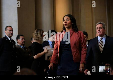 Mayor London Breed arrives to a press conference to speak about the ...