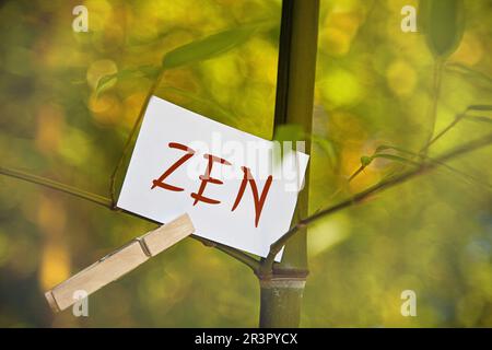 memo sheet at a bamboo lettering ZEN Shiatsu Stock Photo - Alamy