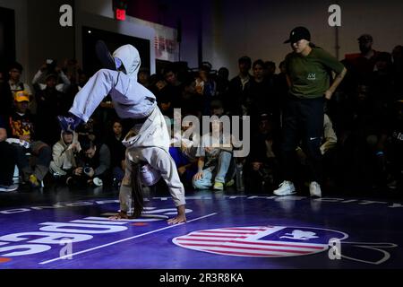 Logan Edra, also known as B-Girl Logistx, of the United States competes ...