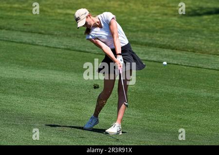 Wake Forest golfer Emilia Migliaccio celebrates winning the 15th hole ...