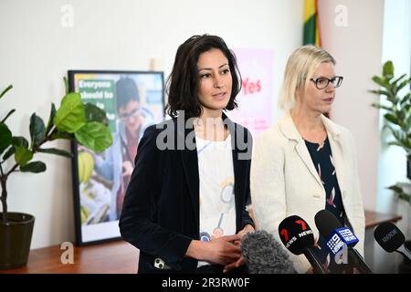 CALC CEO Stephanie Tonkin (left) and VCOSS CEO Emma King during a press ...