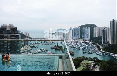 The beautiful rooftop swimming pool at The Arca hotel in Wong Chuk Hang ...