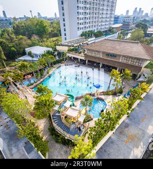 A view of Naklua beach in North Part of Pattaya in background of high ...