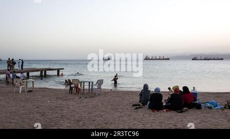 Sunset at Aqaba beach, Jordan's gateway to the Red Sea. Aqaba is ...