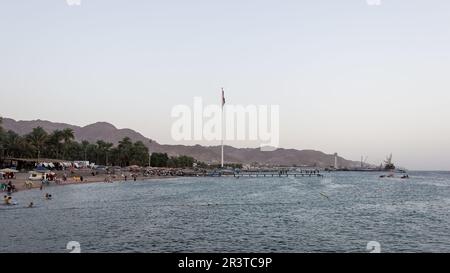 Sunset at Aqaba beach, Jordan's gateway to the Red Sea. Aqaba is ...