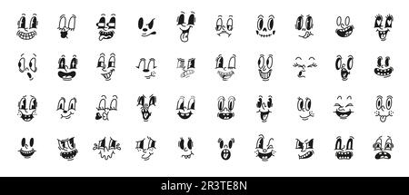Comic retro faces. Vintage toons, different characters with expressive ...
