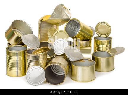 Aluminum recycling old cans isolated on white background Stock Photo ...