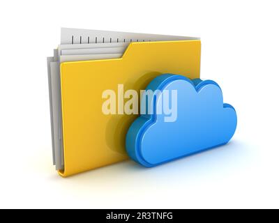 Yellow computer folder icon with computing table fan, 3D rendering ...