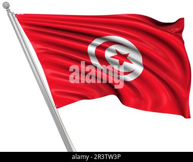 Flag of Tunisia, waving in wind. Realistic flag background. 3d ...