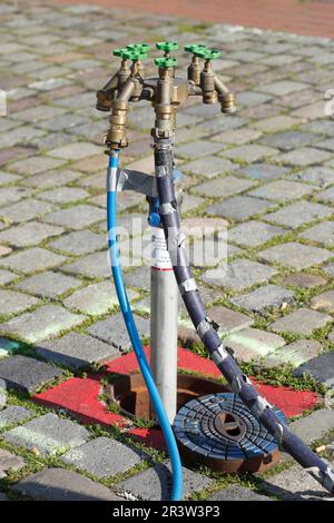 Standpipe with water taps at an underground hydrant, Germany Stock ...