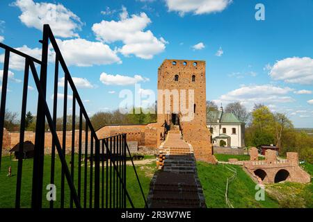 Castle in Czersk, Poland. View of the Gate Tower. Medieval red brick ...