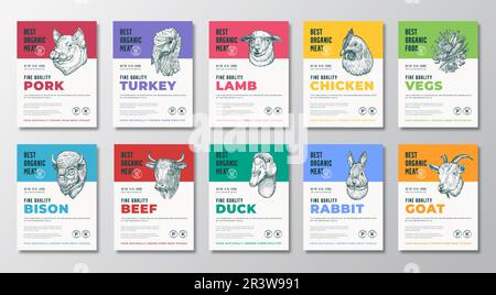 Best Organic Meat, Poultry, Vegetables Vector Packaging Design or Label ...