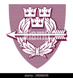 Heraldic symbol of Sweden. Heraldic shield with three crowns, laurel ...