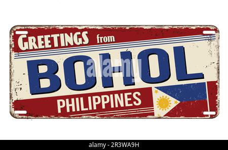 Greetings from Philippines vintage rusty metal sign on a white ...