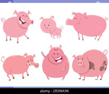 Cartoon pigs farm animal characters group Stock Photo - Alamy