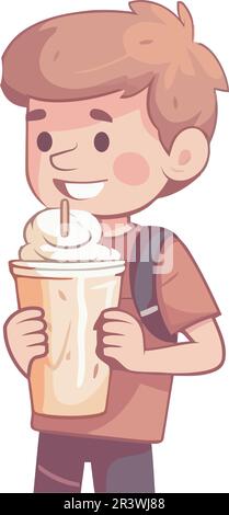 Cute cartoon boy holding soda mugs cheerfully Stock Vector Image & Art ...