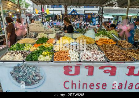 Buffet with Chinese salad at the night market in Luang Prabang, Laos ...