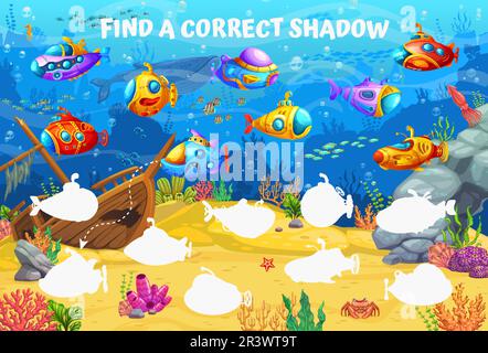 Under the sea shadow matching activity. Ocean puzzle with cute ...