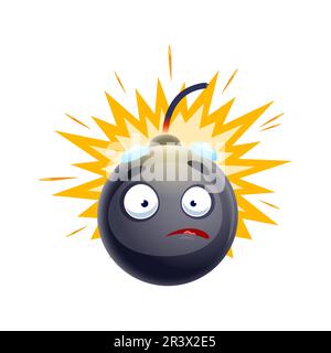 Cartoon shocked bomb character, explosive weapon personage with burning ...