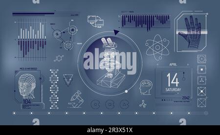 Set of infographic elements about microscopy and biomedical research ...