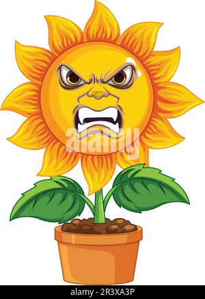 Evil facial expression sunflower cartoon character illustration Stock ...